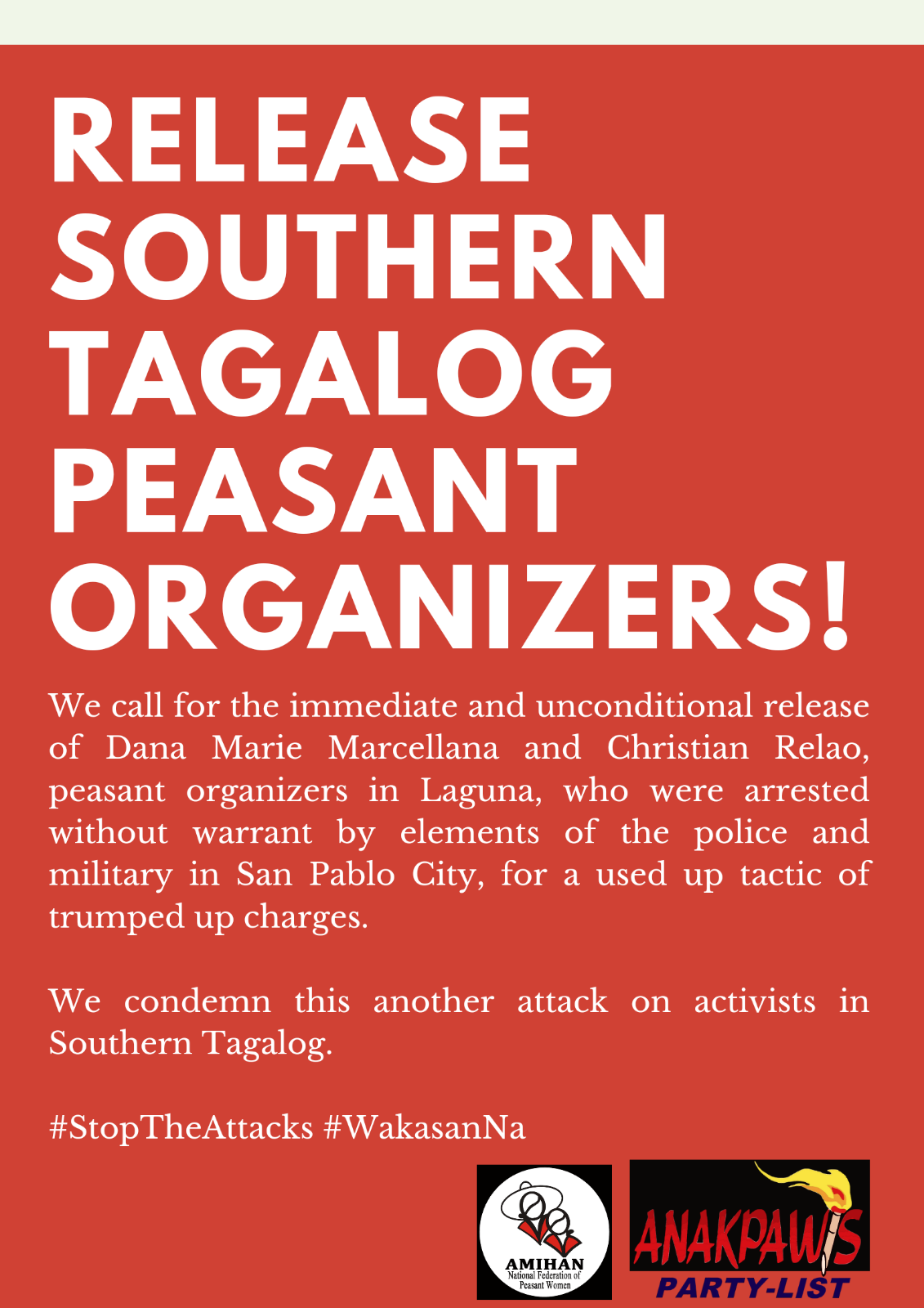 Release Southern Tagalog peasant organizers, now! - Amihan